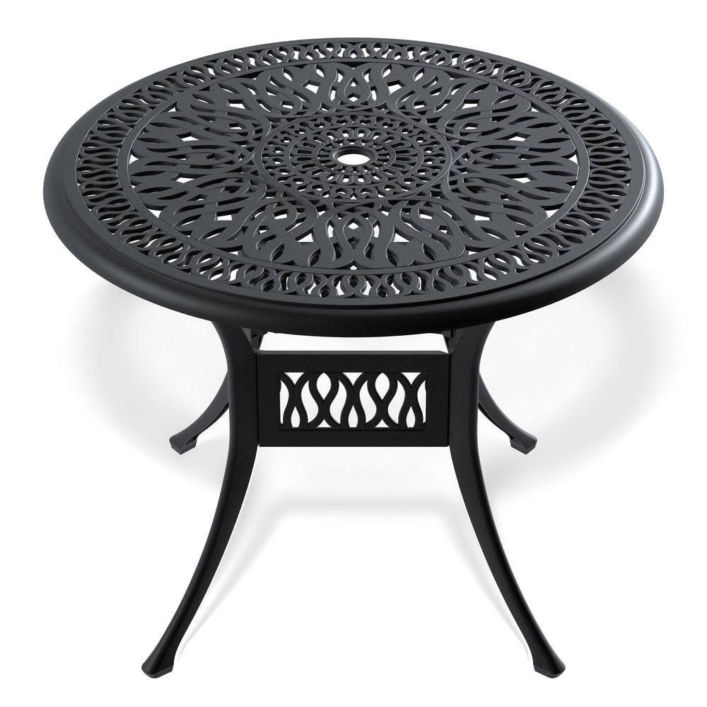 Tatayosi 35.43 in. Aluminum Patio Dining Table with Black Frame and ...