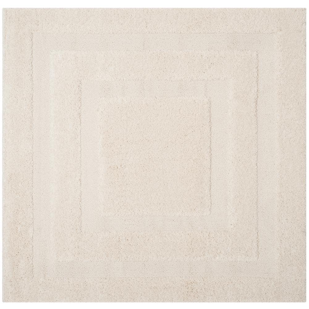 SAFAVIEH Florida Shag Cream 5 ft. x 5 ft. Square Border Area Rug SG454 ...