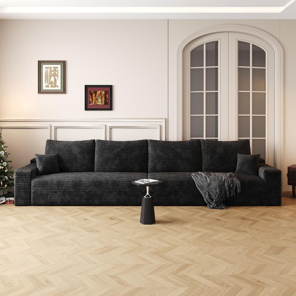 Lesly Modern Collection 140 in. Square Arm 4-Piece Corduroy Rectangular ...