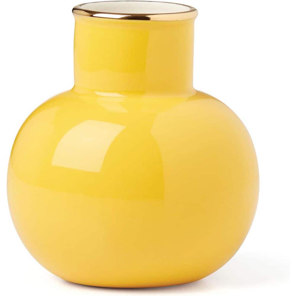 4.25 in. Round Flower Vase Modern Yellow Porcelain Vase Home Decor ...