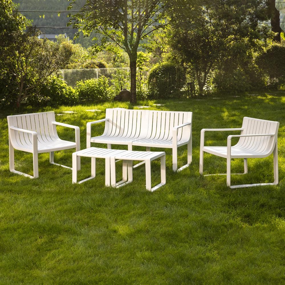 Werph White 5-Piece Resin Plastic Patio Conversation Deep Seating Set ...