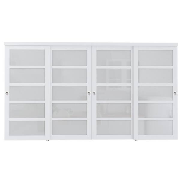 ARK DESIGN 144 in. x 80 in. 5-Lite Frosted Glass Primed White MDF ...