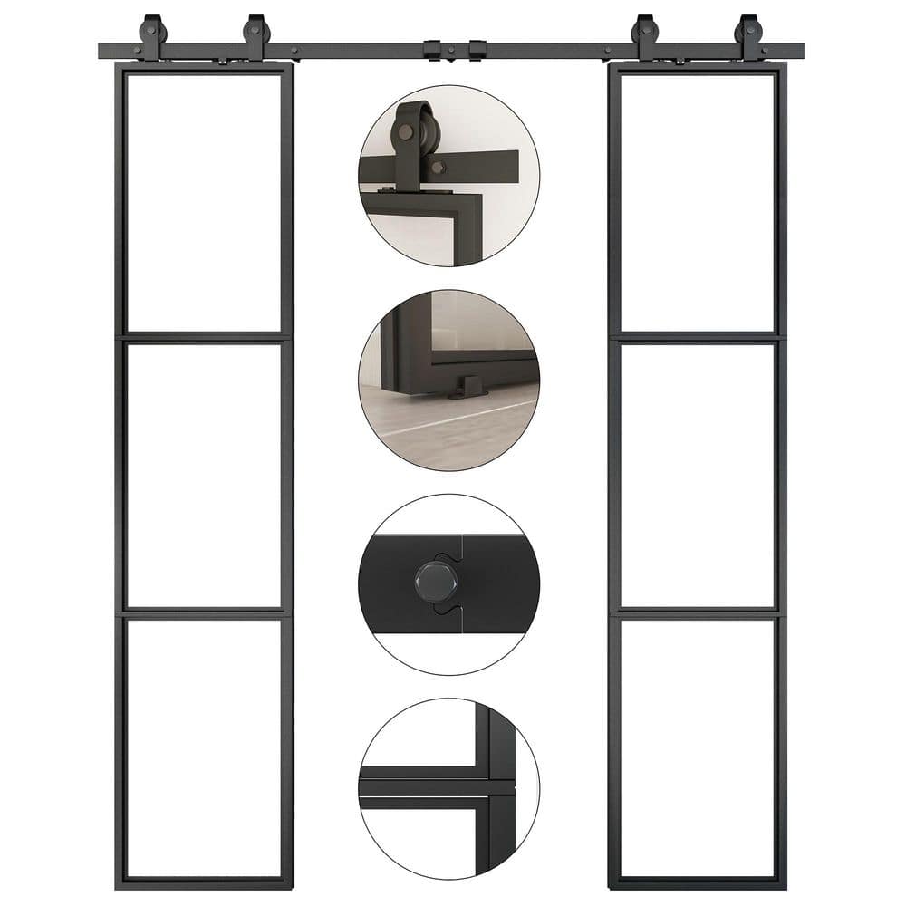 Gela 36 in. x 84 in. Metal and Tempered Clear Glass Solid Core Metal ...
