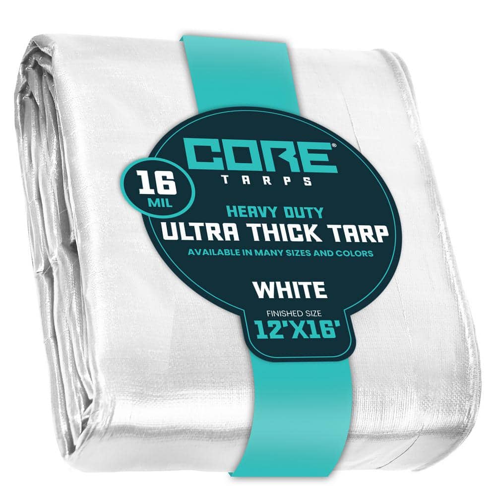 CORE TARPS 12 ft. x 16 ft. White 16 Mil Heavy Duty Polyethylene Tarp ...