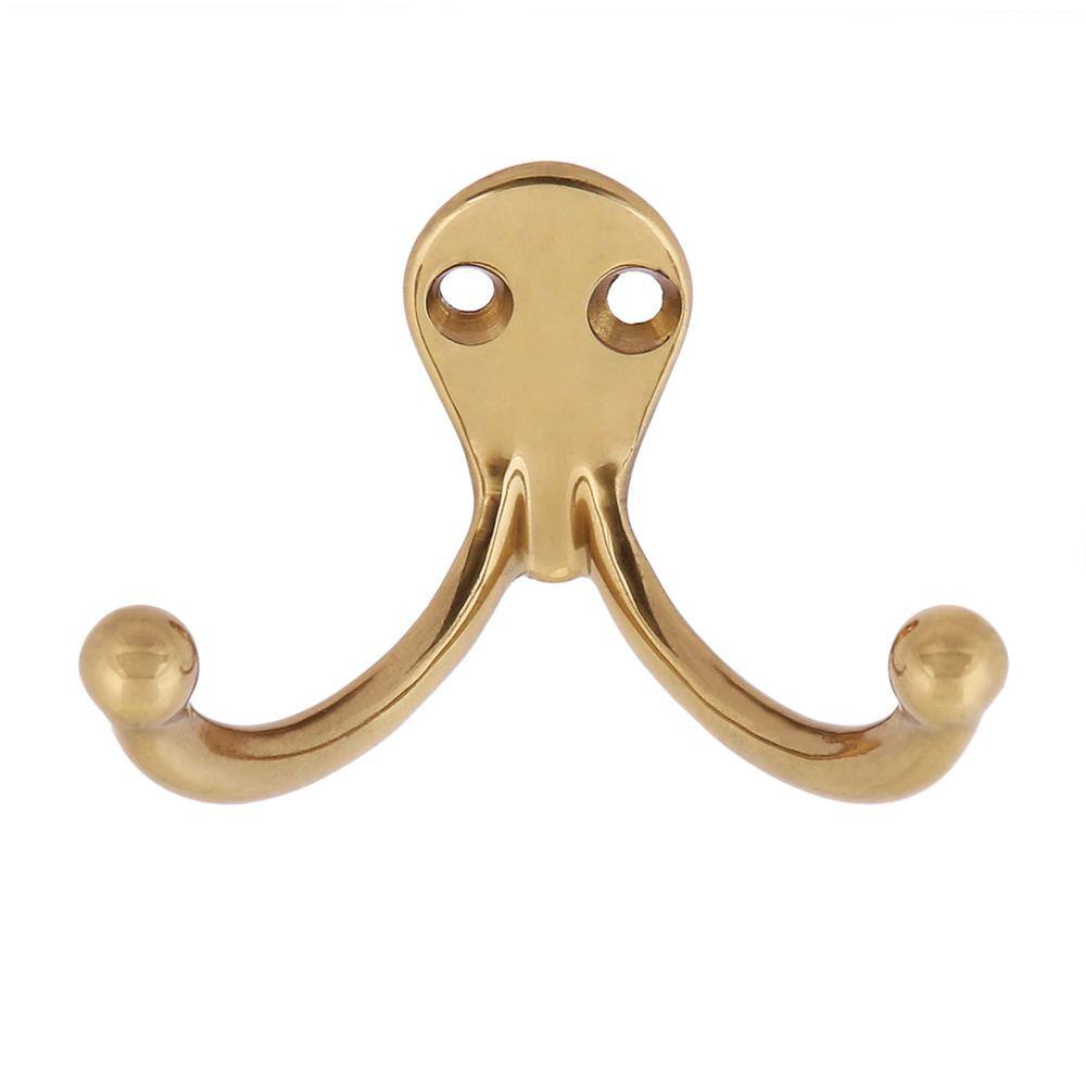 idh by St. Simons Solid Brass Double Hook in Polished Brass-17016-003 - The Home Depot