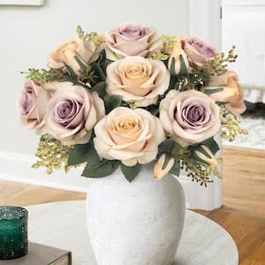 LIVING LUXURY 18 in. Pink Artificial Rose Flower Stem Bush Bouquet (Set ...