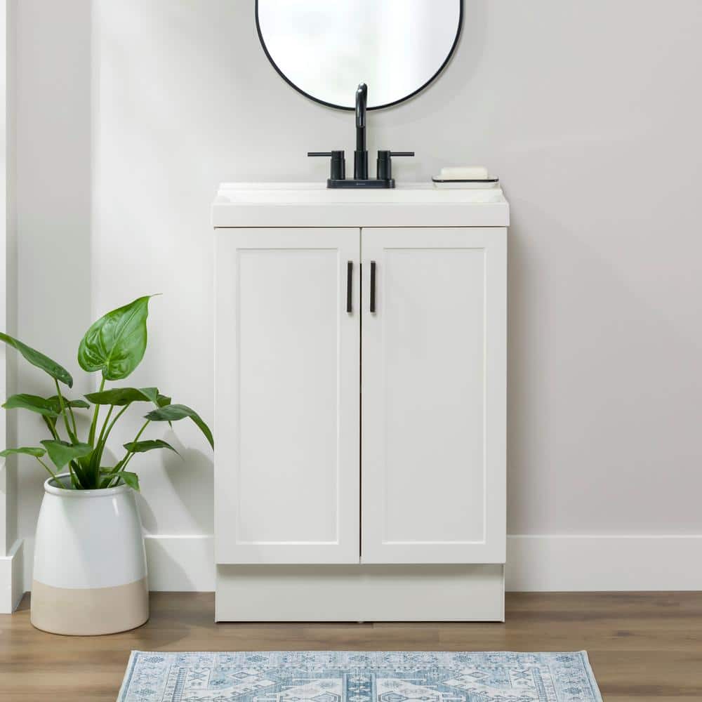 Glacier Bay Penlee 25 in. Single Sink White Freestanding Bath Vanity ...
