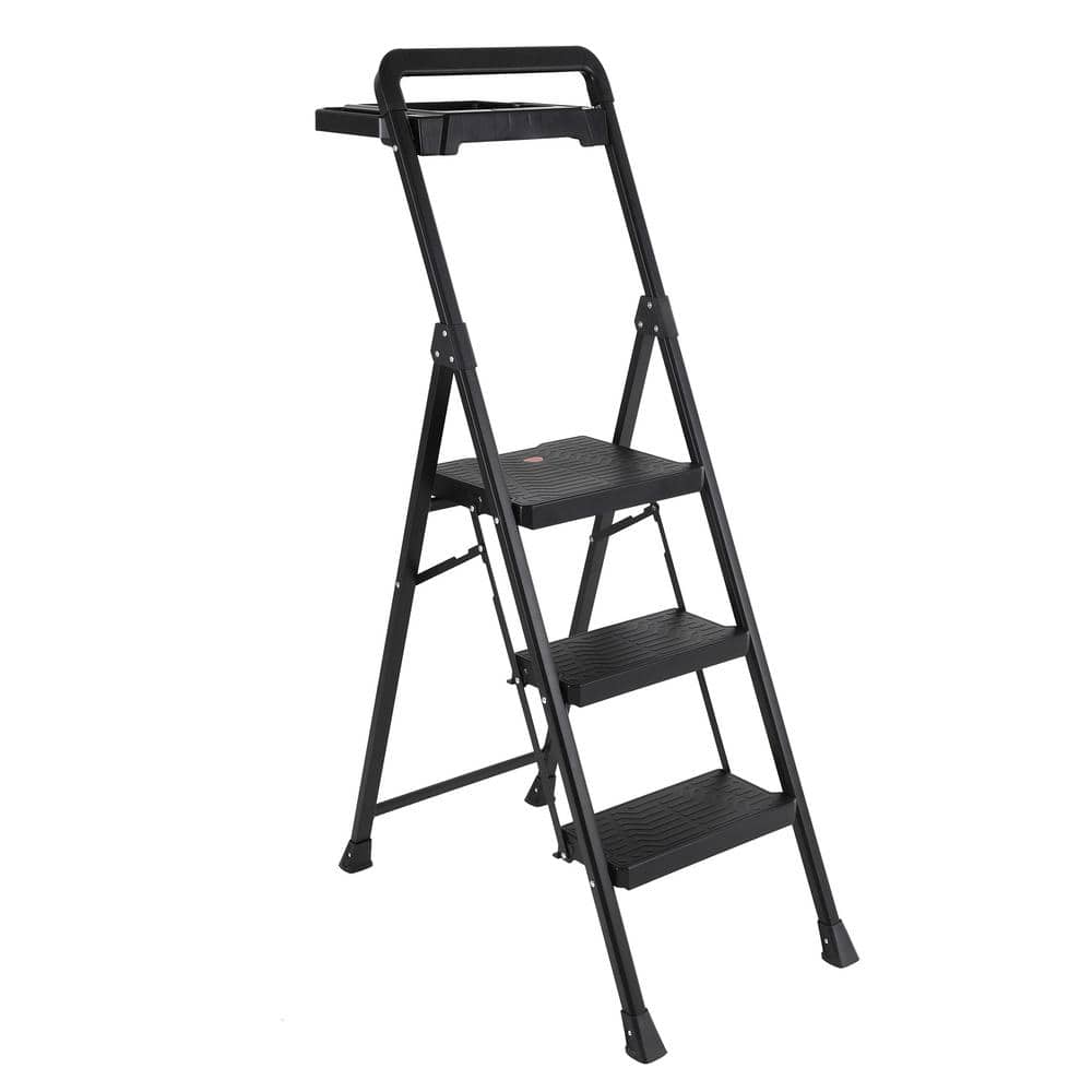 WELLFOR Reach 4.26 ft. Steel Step Ladder 300 lbs. Load Capacity, 3 Step ...