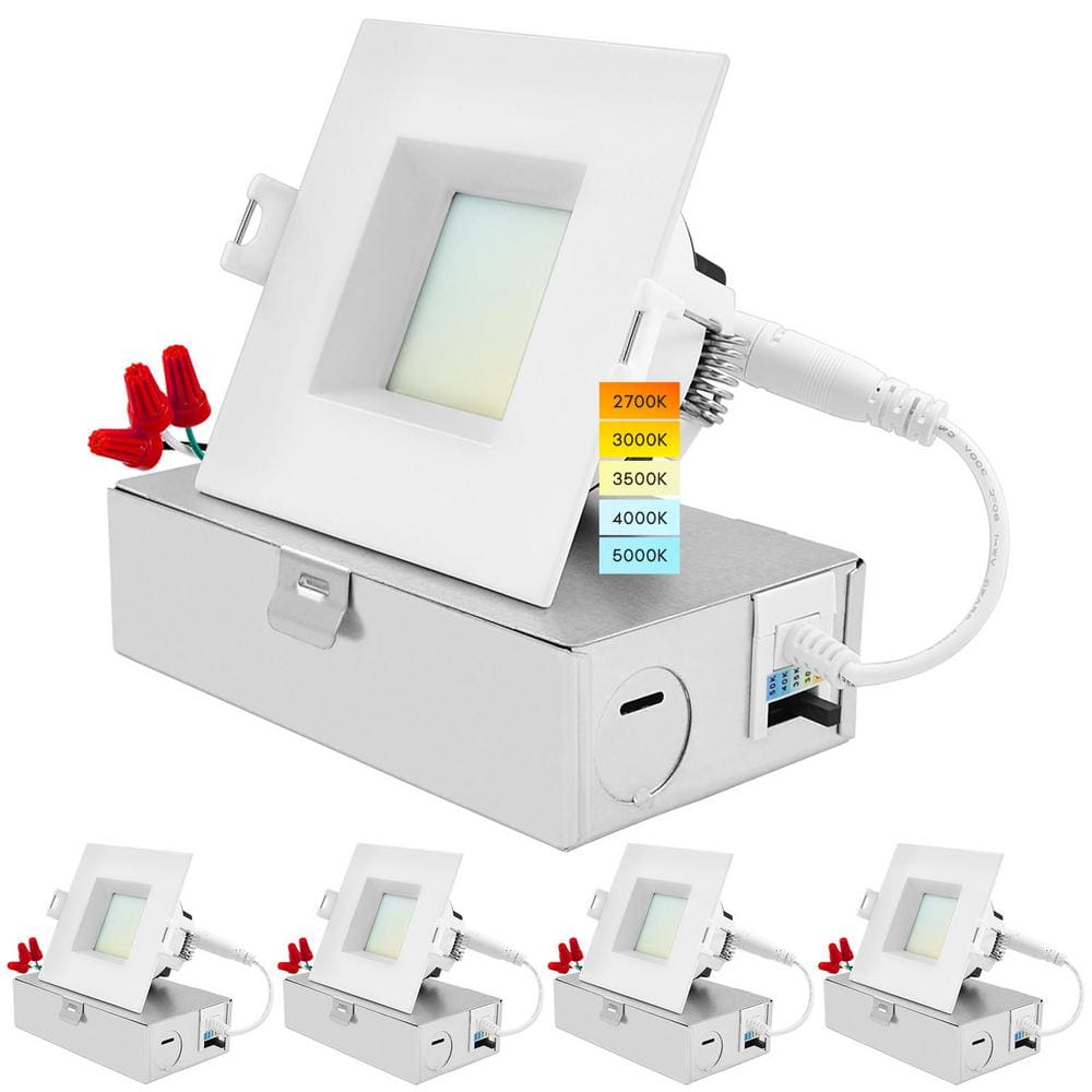 LUXRITE 3 in. Square Canless with J-Box 10W 5CCT Selectable 800LM ...