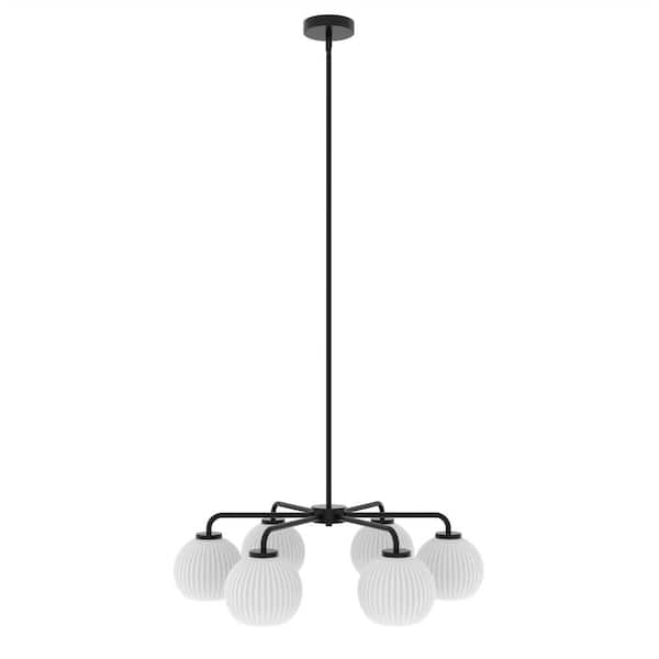 YANSUN 6-Light Black Transitional Chandelier with Glass Shade for ...