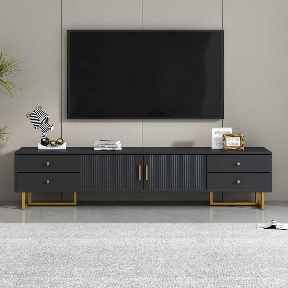 Polibi Modern Black TV Stand Fits TV's Up to 65 in. with Storage RS ...