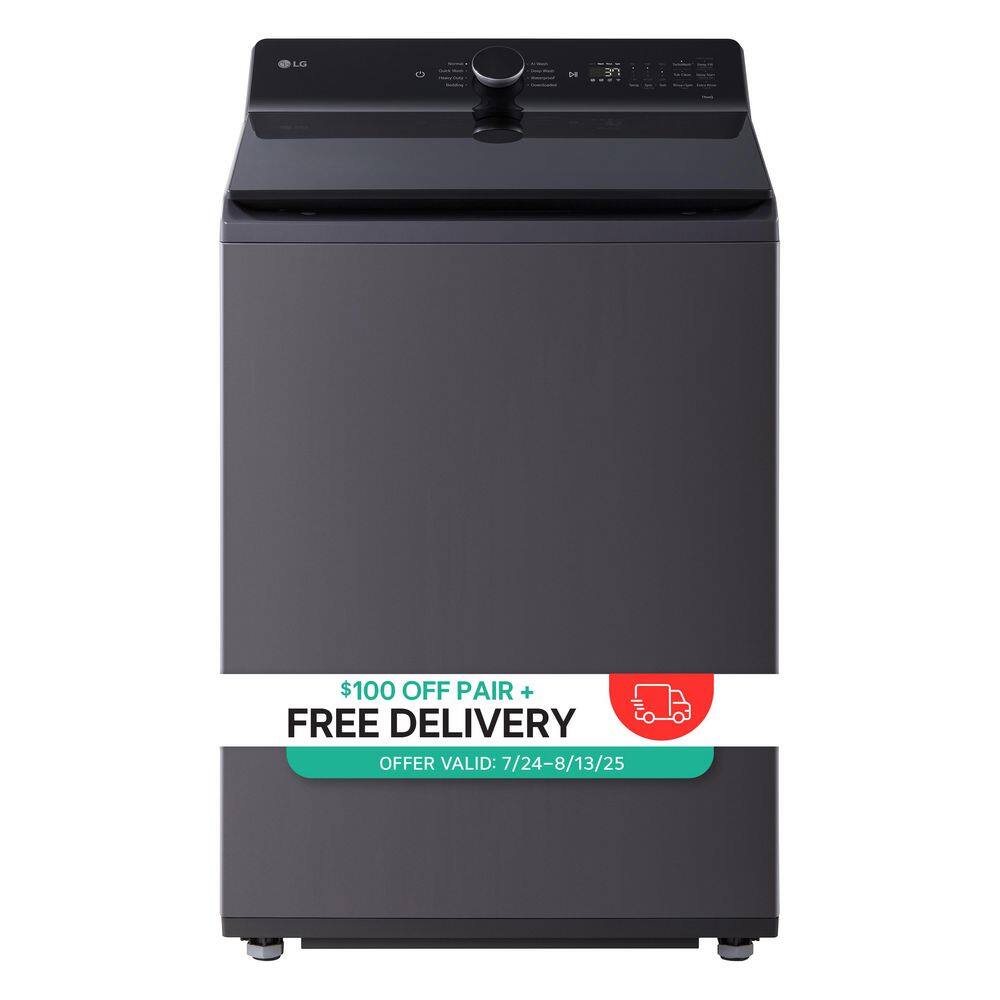 LG 5.3 cu. ft. SMART Top Load Washer in Matte Black with Agitator, Easy ...