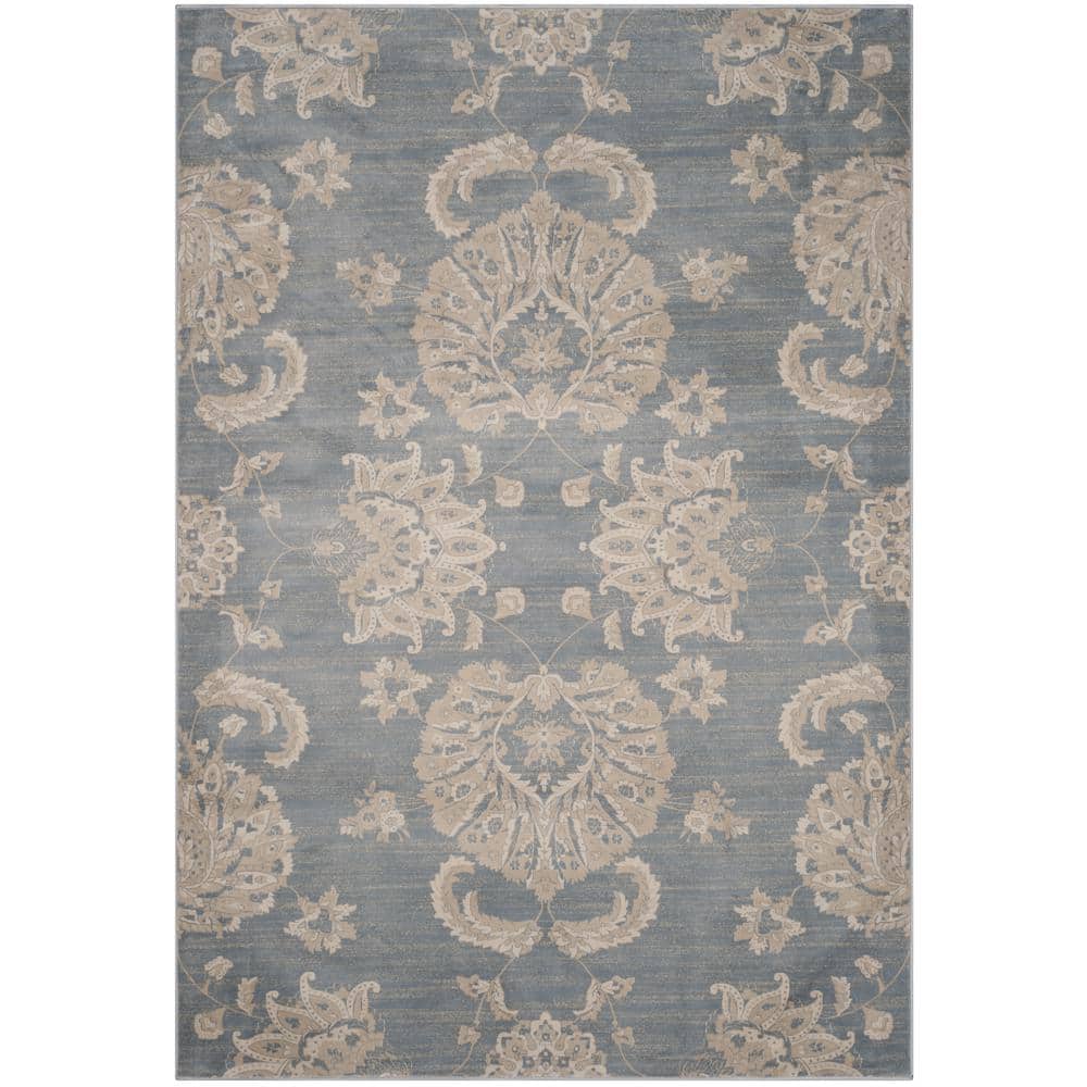 SAFAVIEH Vintage Light Blue/Ivory 7 ft. x 9 ft. Solid Floral Area Rug ...