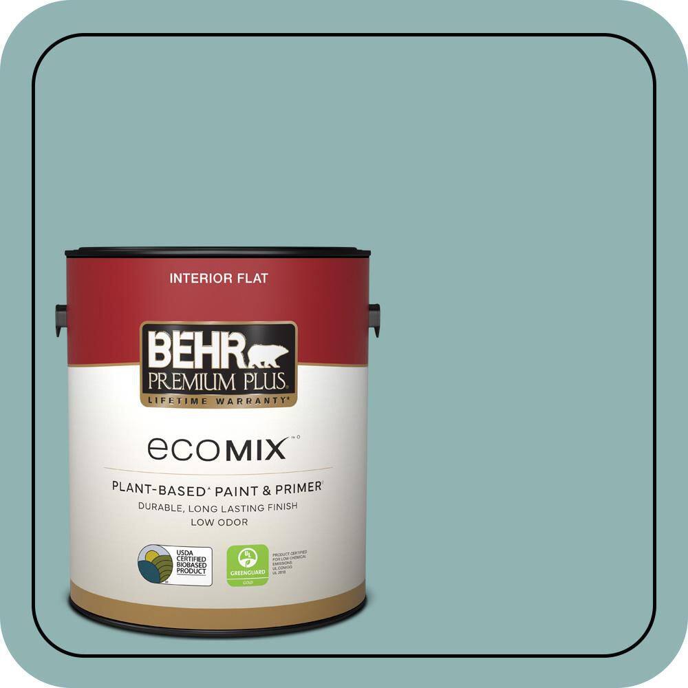 BEHR PREMIUM PLUS 1 gal. #BIC-24 Artful Aqua Flat EcoMix Plant-Based ...