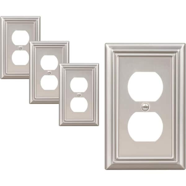 DEWENWILS 1-Gang Satin Nickel Duplex Outlet Metal Wall Plates (4-Pack ...