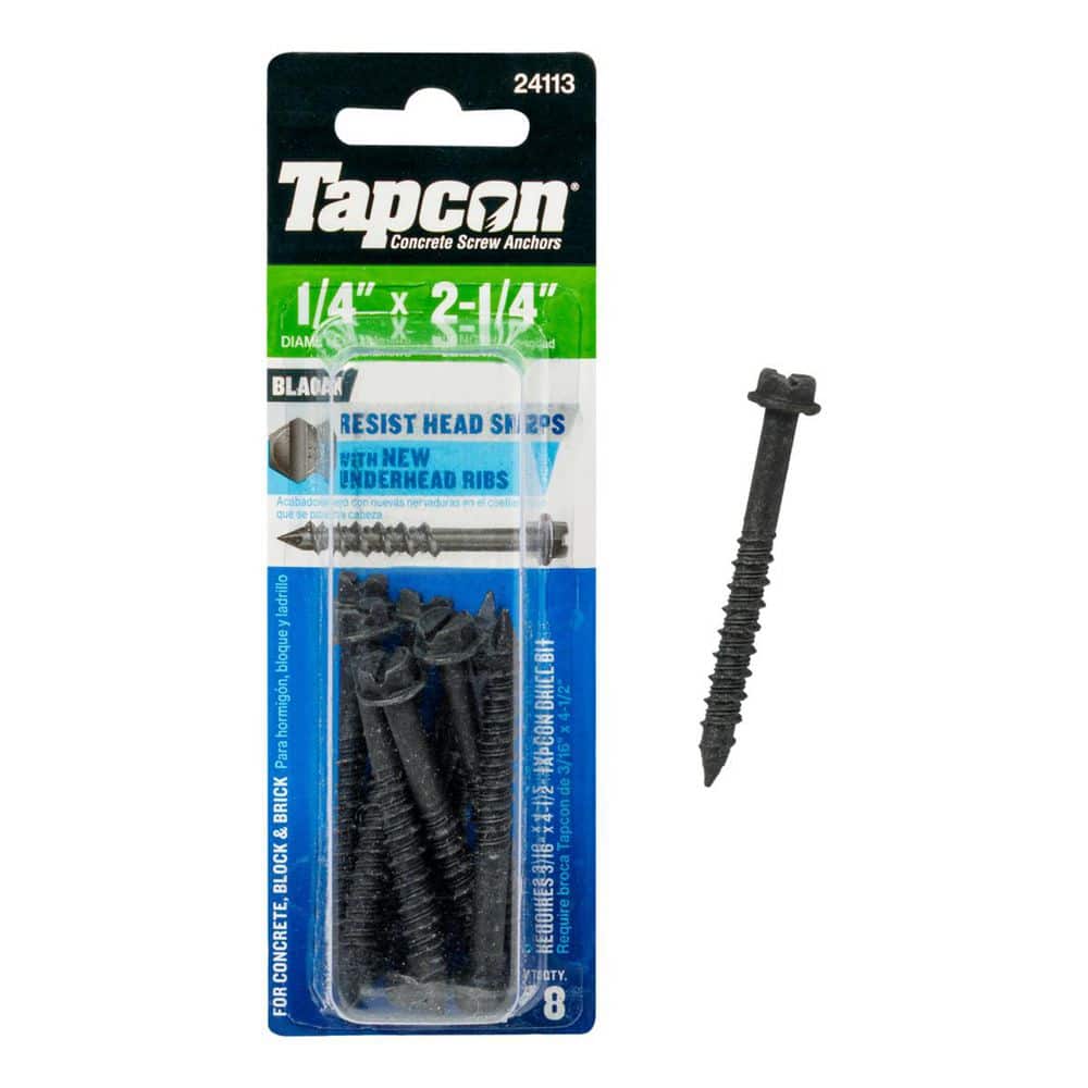 Tapcon 1/4 in. x 2-1/4 in. Hex-Washer-Head Black Concrete Anchors (8 ...