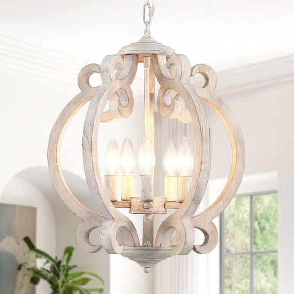 HLJYNJM 5-Light Yellowish Vintage Grey French Country Globe Wood ...