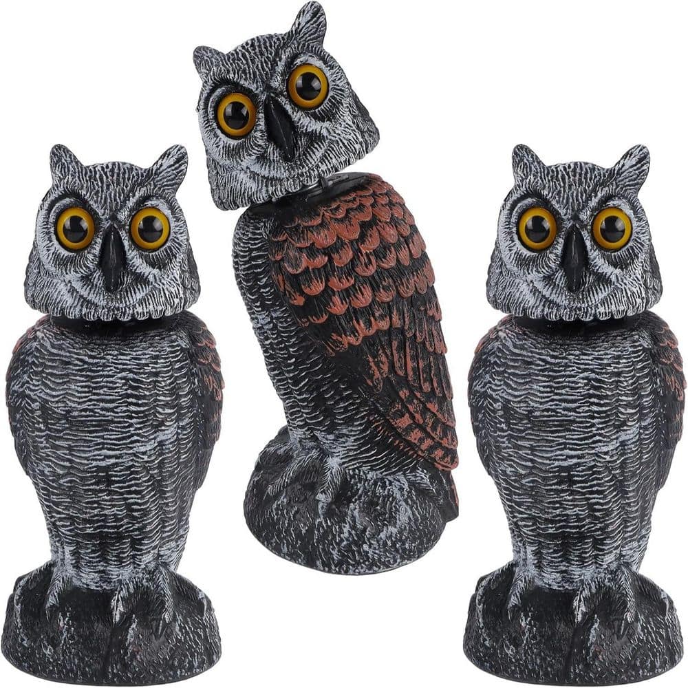 Cubilan 3-Pack Fake Owl Decoys for Scare Away Birds, Swivel Head Bird ...