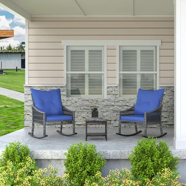 Reviews for VEIKOUS Dark Gray 3-Piece Patio Wicker Outdoor Rocking ...