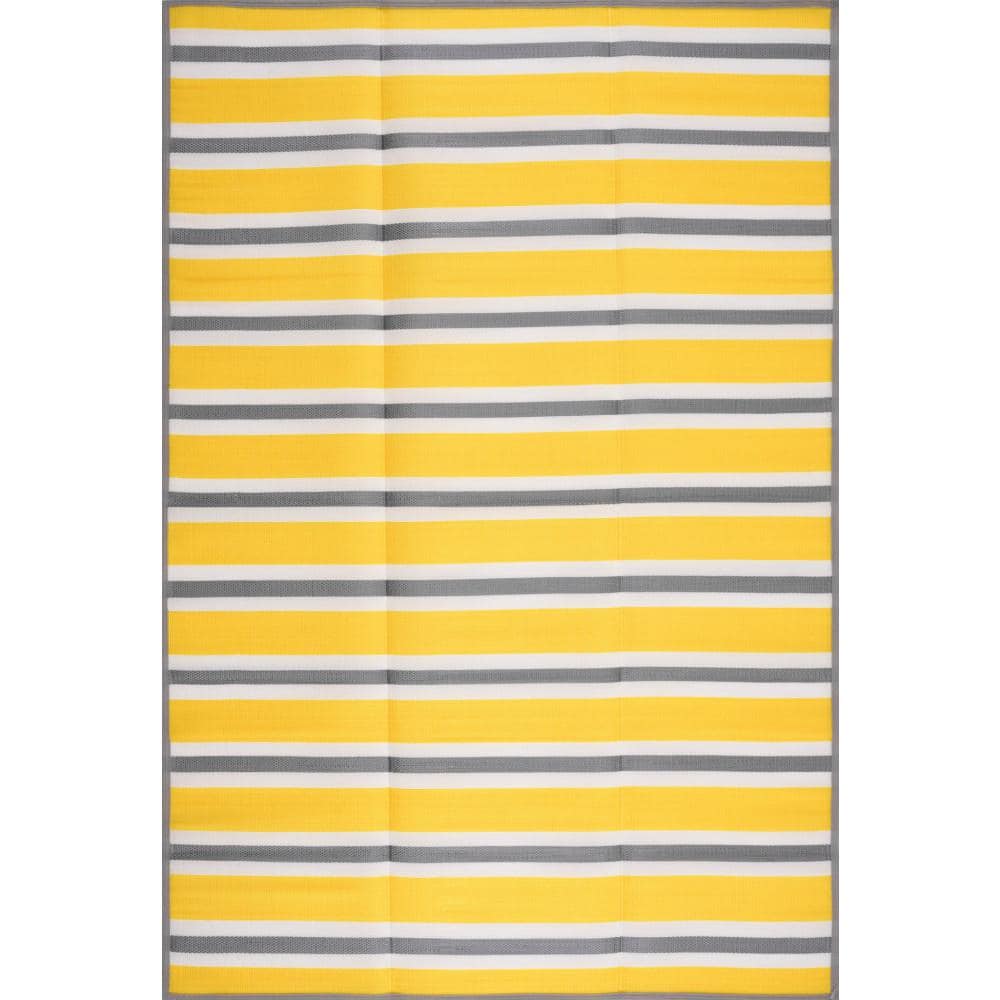 Tayse Rugs Luna 6 ft. x 9 ft. Yellow Stripes Indoor/Outdoor Area Rug ...