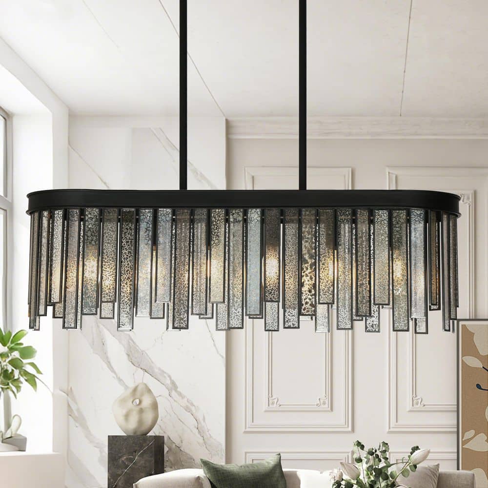 Reviews for LNC Modern 6-Light Black Island Chandelier with Staggered Mercury Glass Shade ...