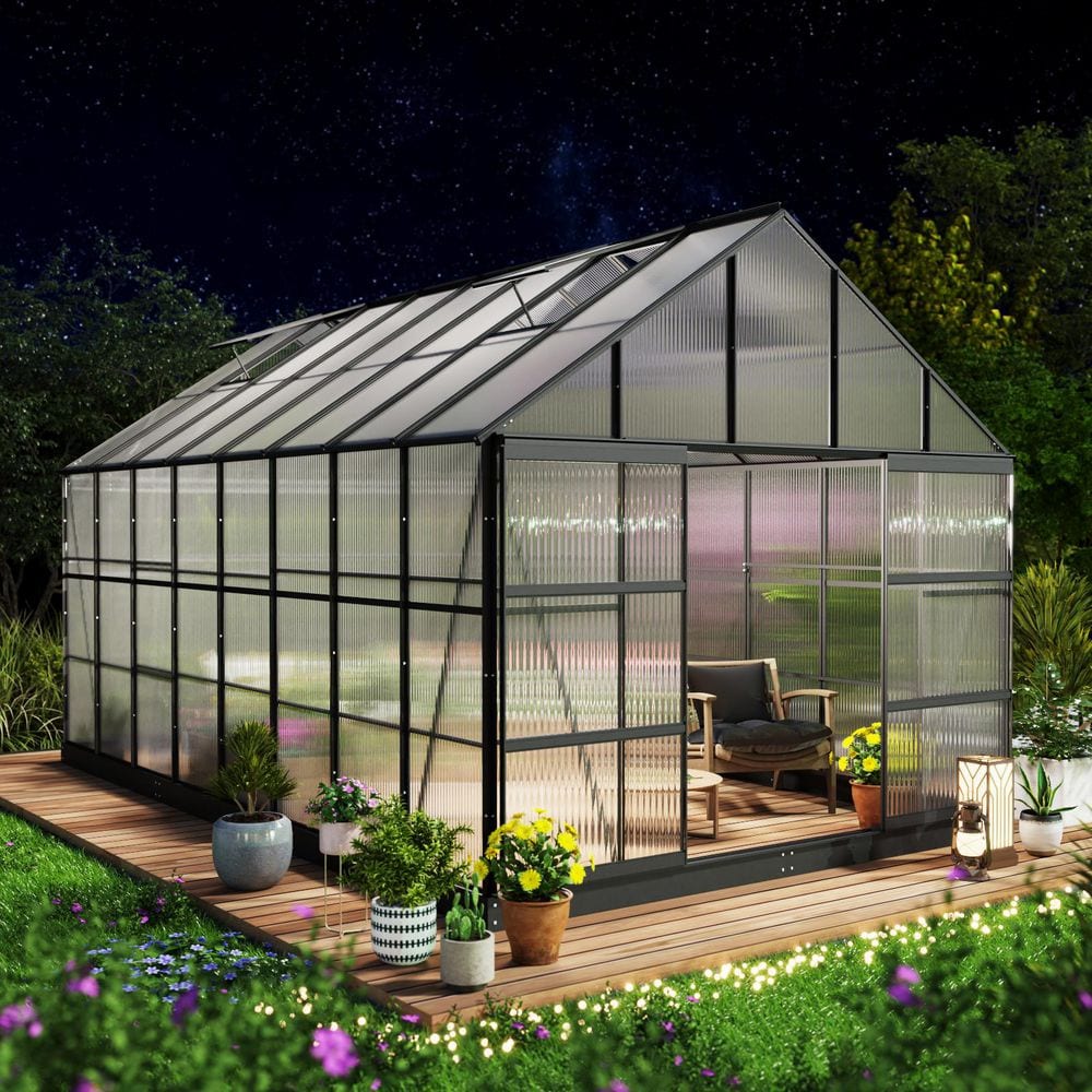 INMITOM 10 ft. x 14 ft. Black Aluminum Greenhouse Kit with Clear Panels ...