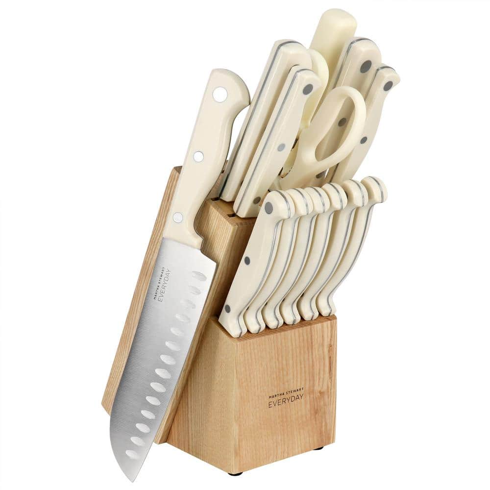 MARTHA STEWART EVERYDAY 14 Piece Stainless Steel Cutlery and Wood Block ...
