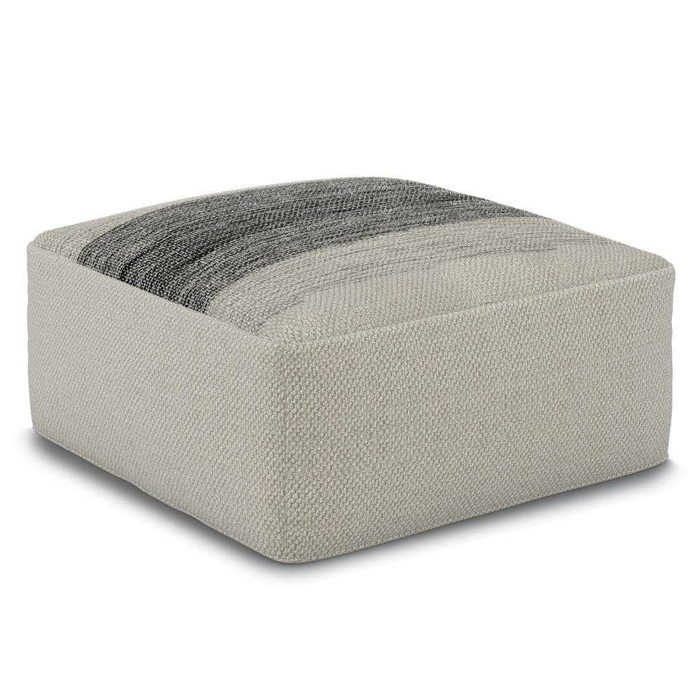 Simpli Home Sabella Grey and White Square Woven Outdoor/Indoor Pouf ...