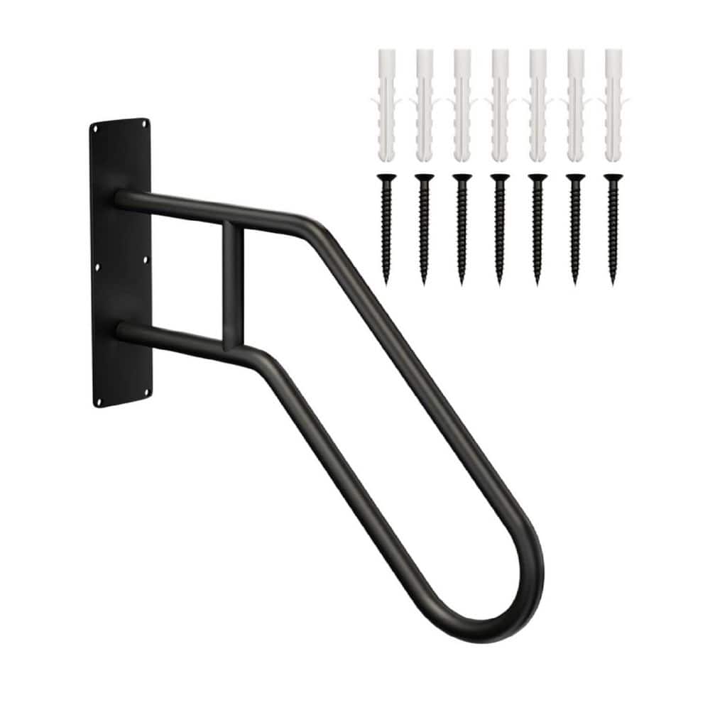 KIWDZFU 1.9 ft. U-Shaped 1-3 Steps Black Metal Handrail, Wall-Mounted ...