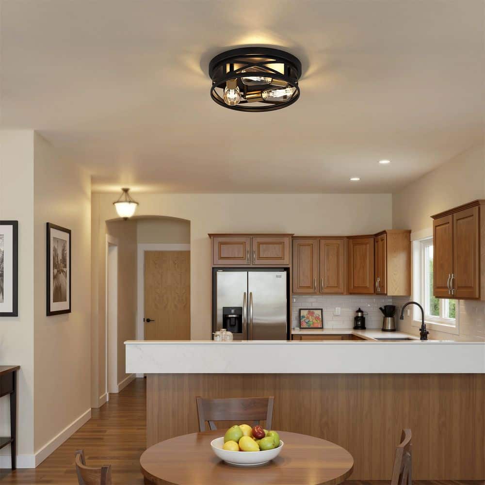 Emeritpro 12.6 in. 3-Light Industrial Black Copper Semi Flush Mount ...