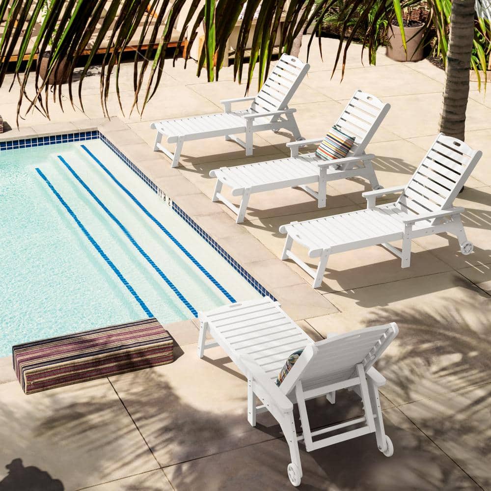 LUE BONA Hampton White Patio Plastic Outdoor Chaise Lounge Chair with ...