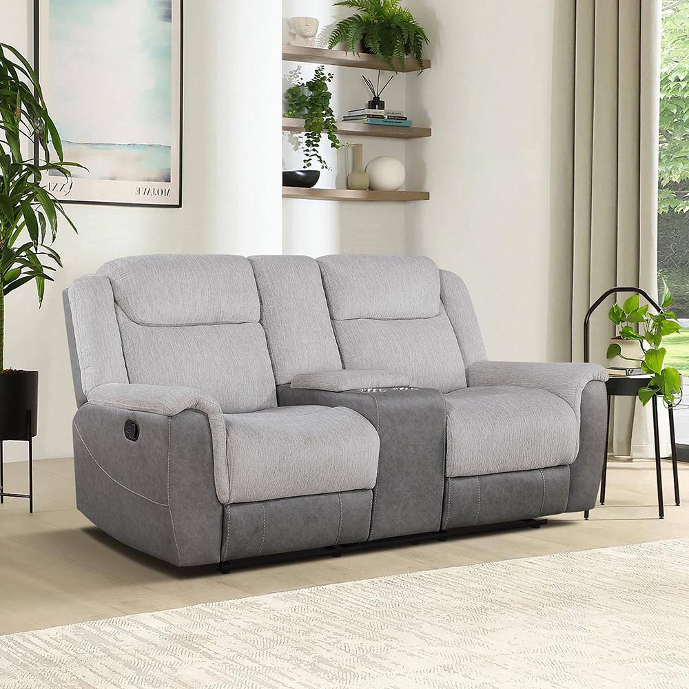 Lazzara Center Hill 76 in. W Gray Chenille and Faux Leather Manual ...