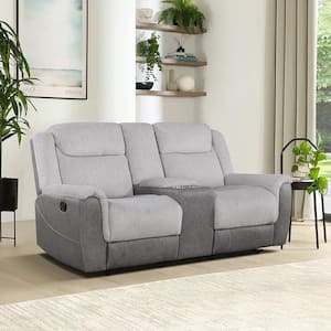 Duke 77.90 in. Gray Chenille 2-Seater Recliner Loveseat With Console ...