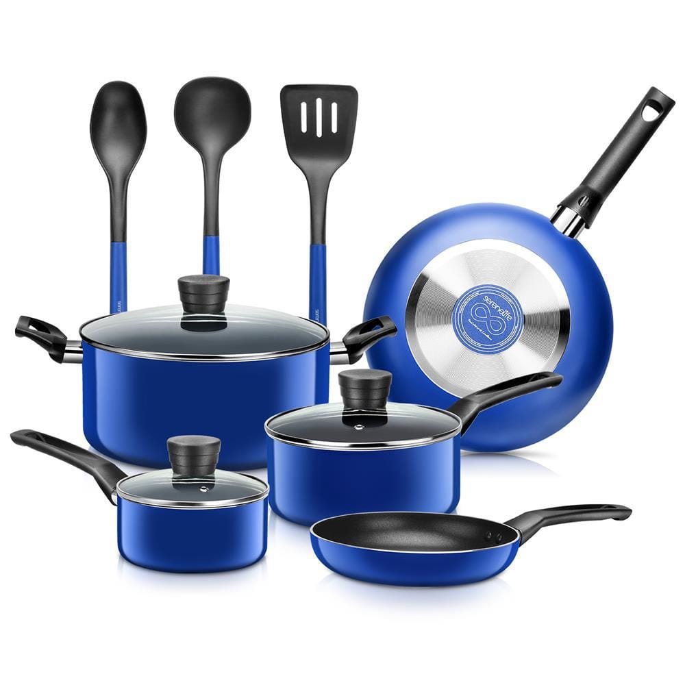 SereneLife 11 Piece Aluminum Nonstick Cookware Set in Blue SLCW11BLU ...