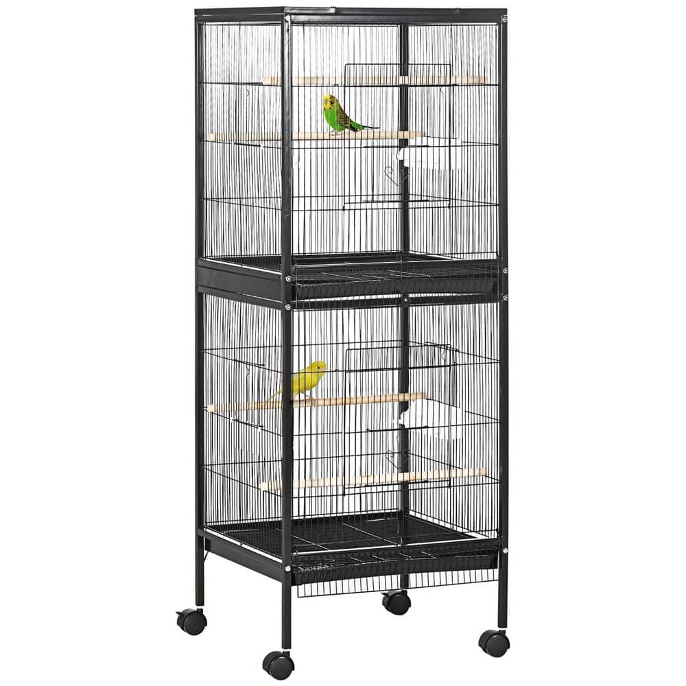 55 in. Black Large Bird Cage with 4-Doors, Perches, Slide-Out Trays ...