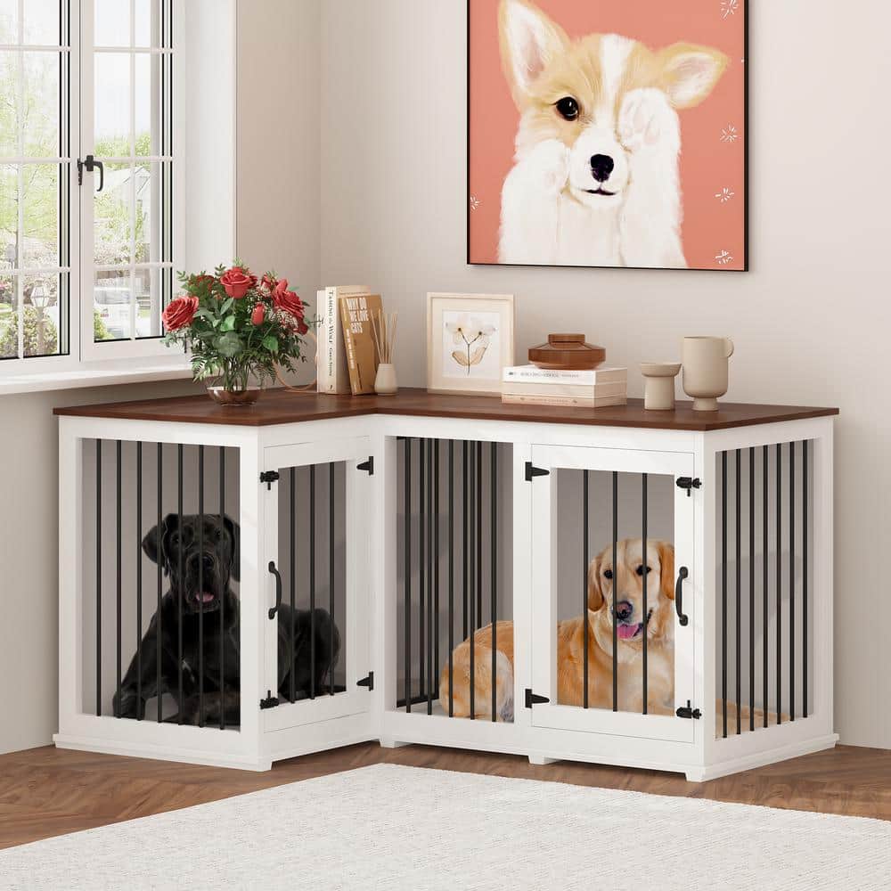FUFU&GAGA Dog Crate Furniture for 2 Dogs, Large Wooden Double Dog ...