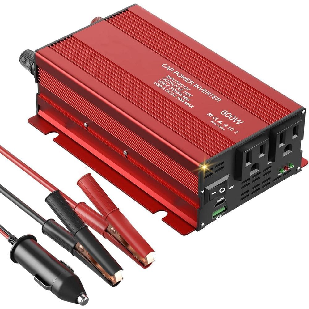 Lukyamzn 600W Continuous Power Inverter 12V DC to 110V AC with 2 ...