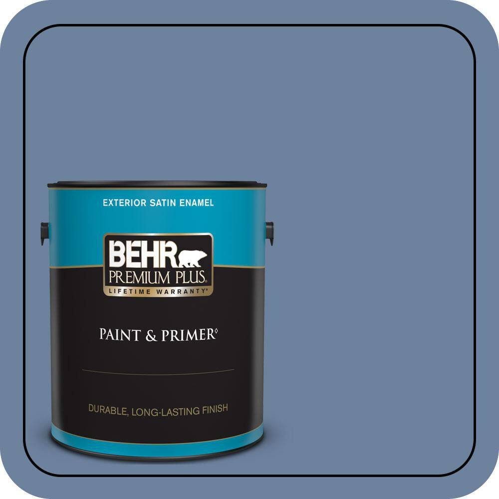 BEHR PREMIUM PLUS 1 gal. #S530-5 Brisk Blue Satin Enamel Exterior Paint ...