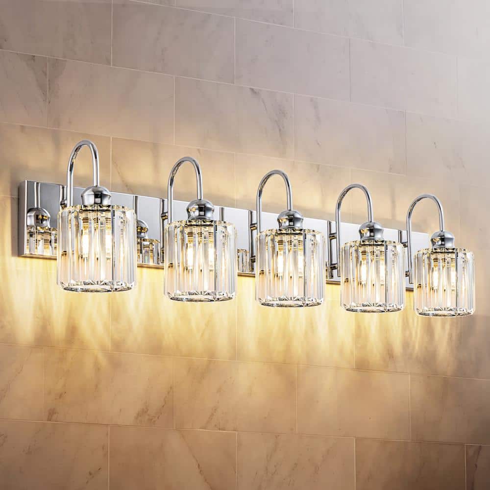 Rennnsan Katherine 35.4 in. 5-Light Modern Chrome Bathroom Vanity Light ...