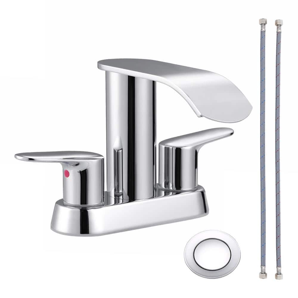 IVIGA 4 in. Centerset Double Handle Waterfall Bathroom Faucet with ...