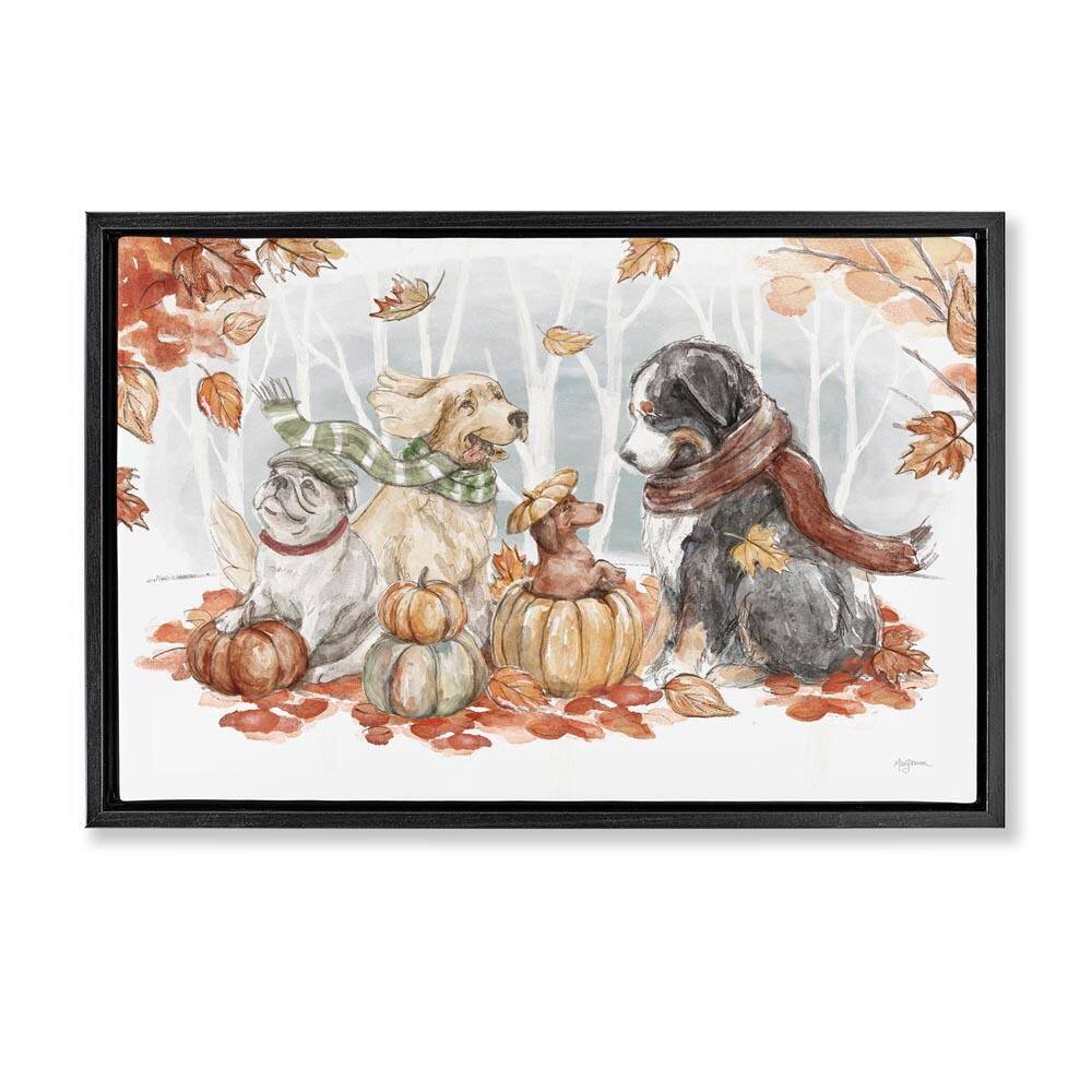 Stupell Industries Autumn Fun Dogs by Mary Urban Black Floater Frame ...