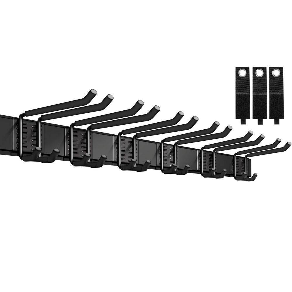 12Pack 9.8 in. Black Carbon Steel Wall Rack with 6 Double-Layer Hooks ...