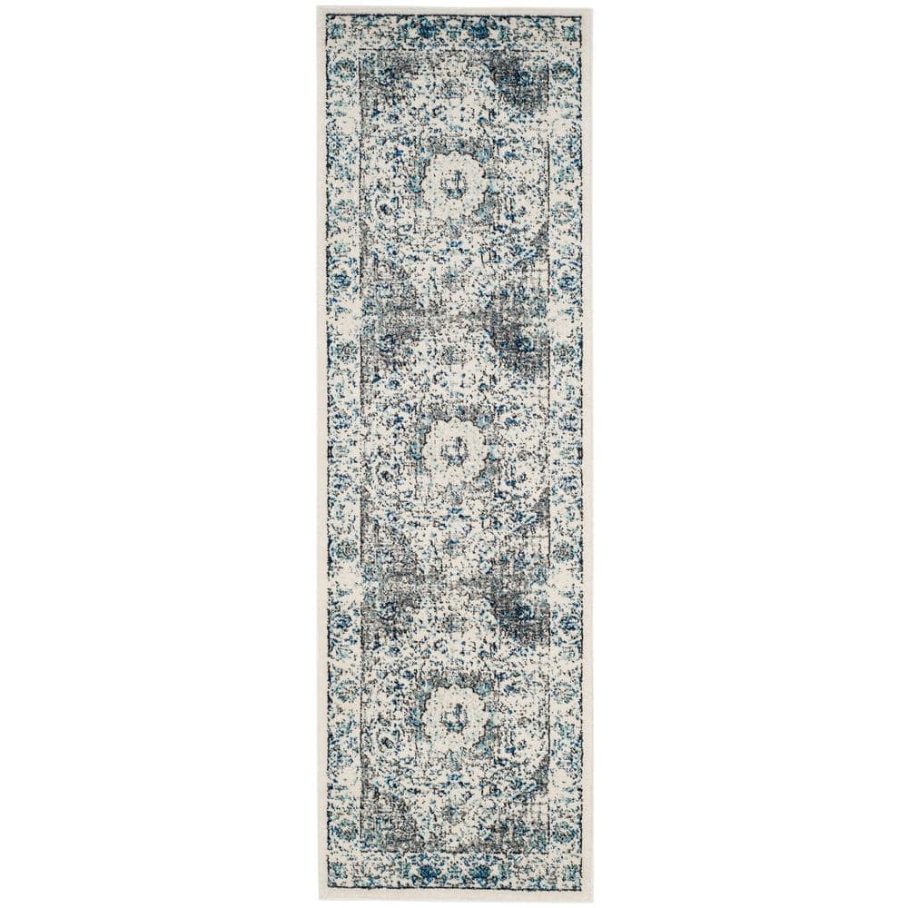 SAFAVIEH Evoke 2 ft. x 7 ft. Gray/Ivory Distressed Border Medallion ...