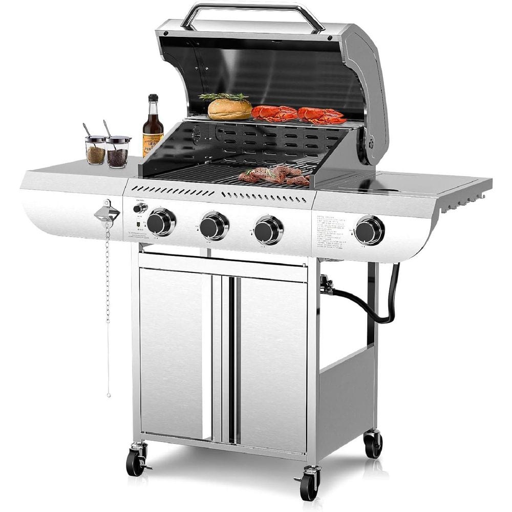 R.W.FLAME 3-Burner Portable Stainless Steel Silver Propane Grill with ...