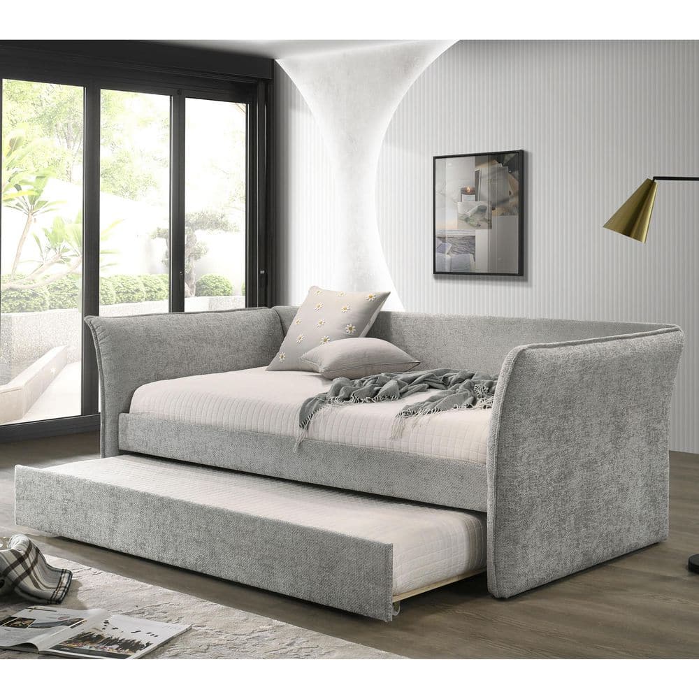 Furniture of America Onne Gray Twin Flared Arms Daybed with Roller ...