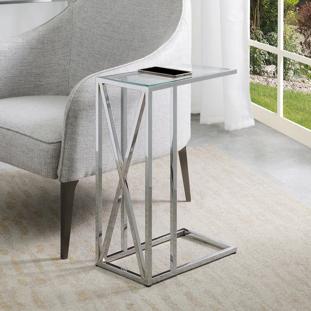 Convenience Concepts Oxford 10 in. W Chrome Glass C end table S14-146 ...
