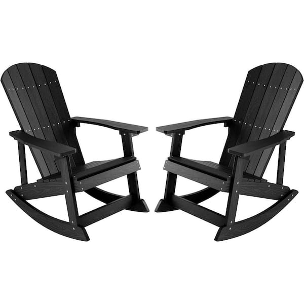 YEFU Black Plastic Oversized Adirondack Patio Outdoor Rocking Chair (2 ...