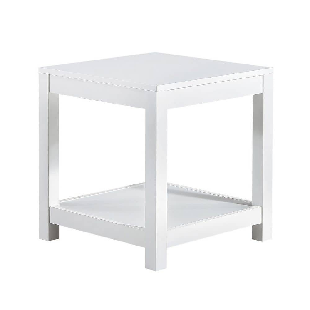 YOFE 17.7 in. Simple White Square 2-Tier Wood Small Side Table Living ...