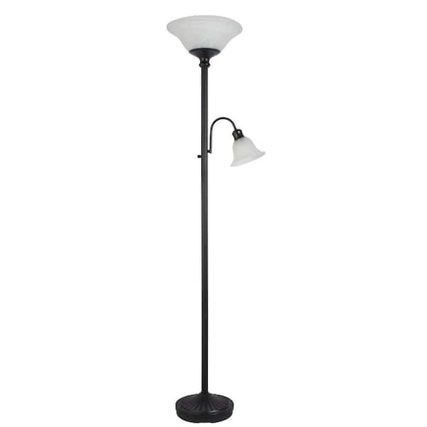 Hampton Bay 71 In Bronze Indoor Combo Floor Lamp With Glass Shade Hw