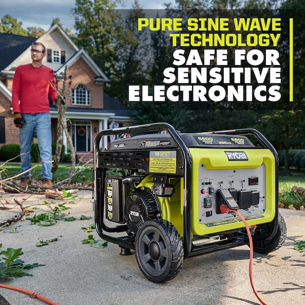 RYOBI 6500-Watt Gasoline Powered Inverter Generator with CO Shutdown ...